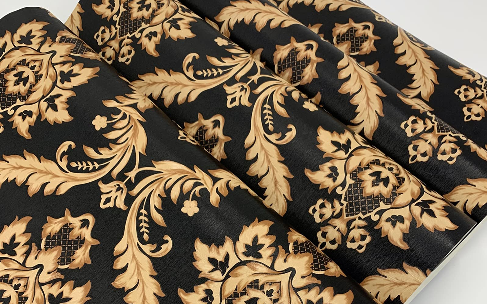 Q QIHANG European Style Gold - Flecked Process Damask PVC Wallpaper Black Colors 0.53m(1.73') x 10m(32.8')=5.3㎡(57sq.ft)