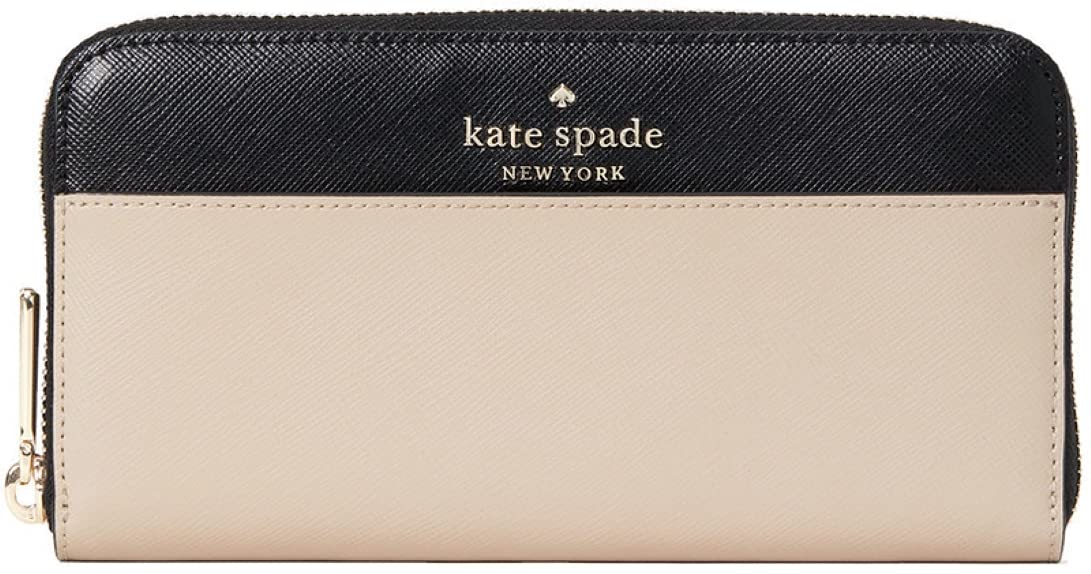Kate Spade New York Cameron Street Lacey, Staci Beige Multi-Compartment Saffiano Leather Zipper Wallet for Women