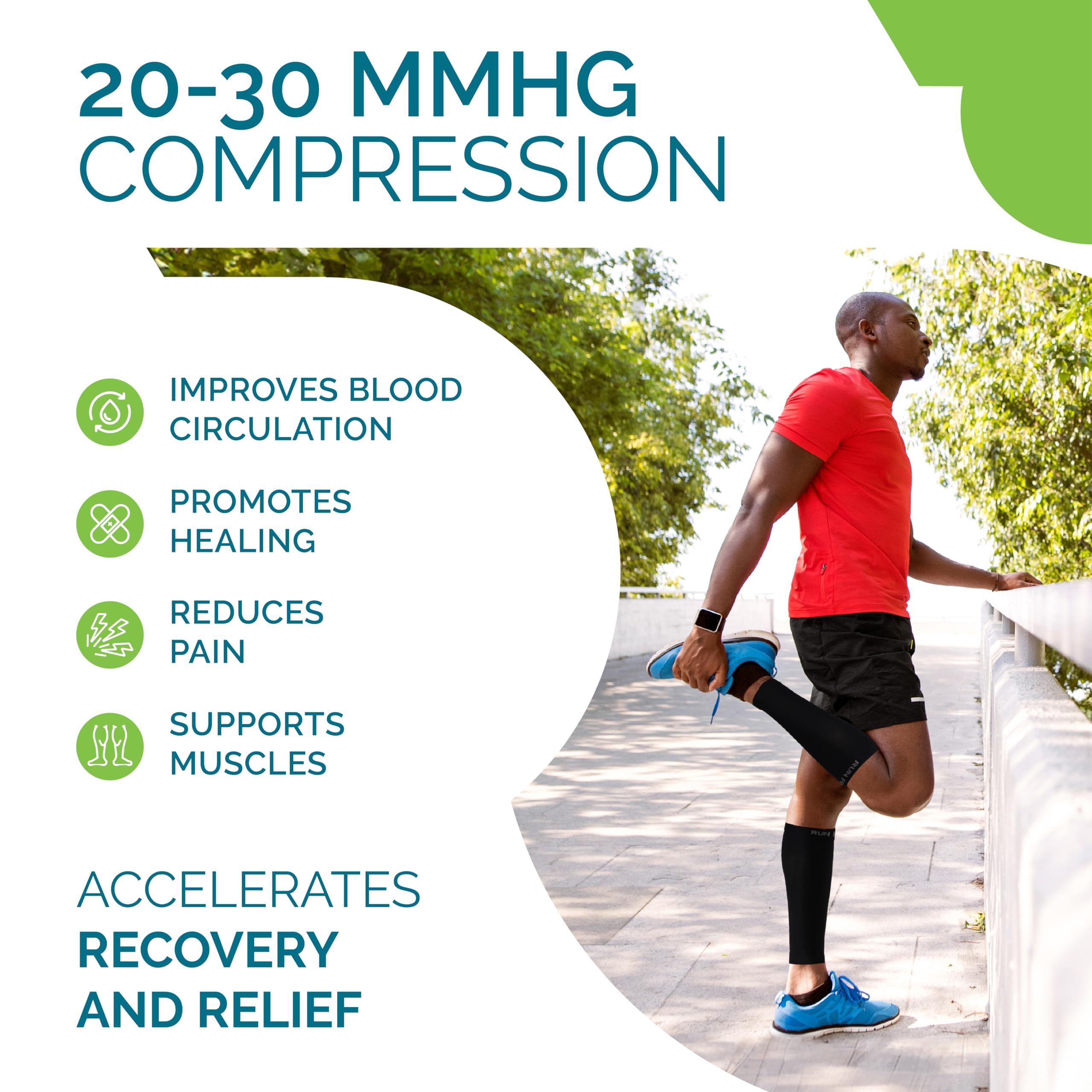 Calf Compression Sleeves for Men and Women - Footless Compression Socks for Runners, Shin Splints, Varicose Vein and Calf Pain Relief - Leg Brace for Running, Cycling, Travel - Medium, Black