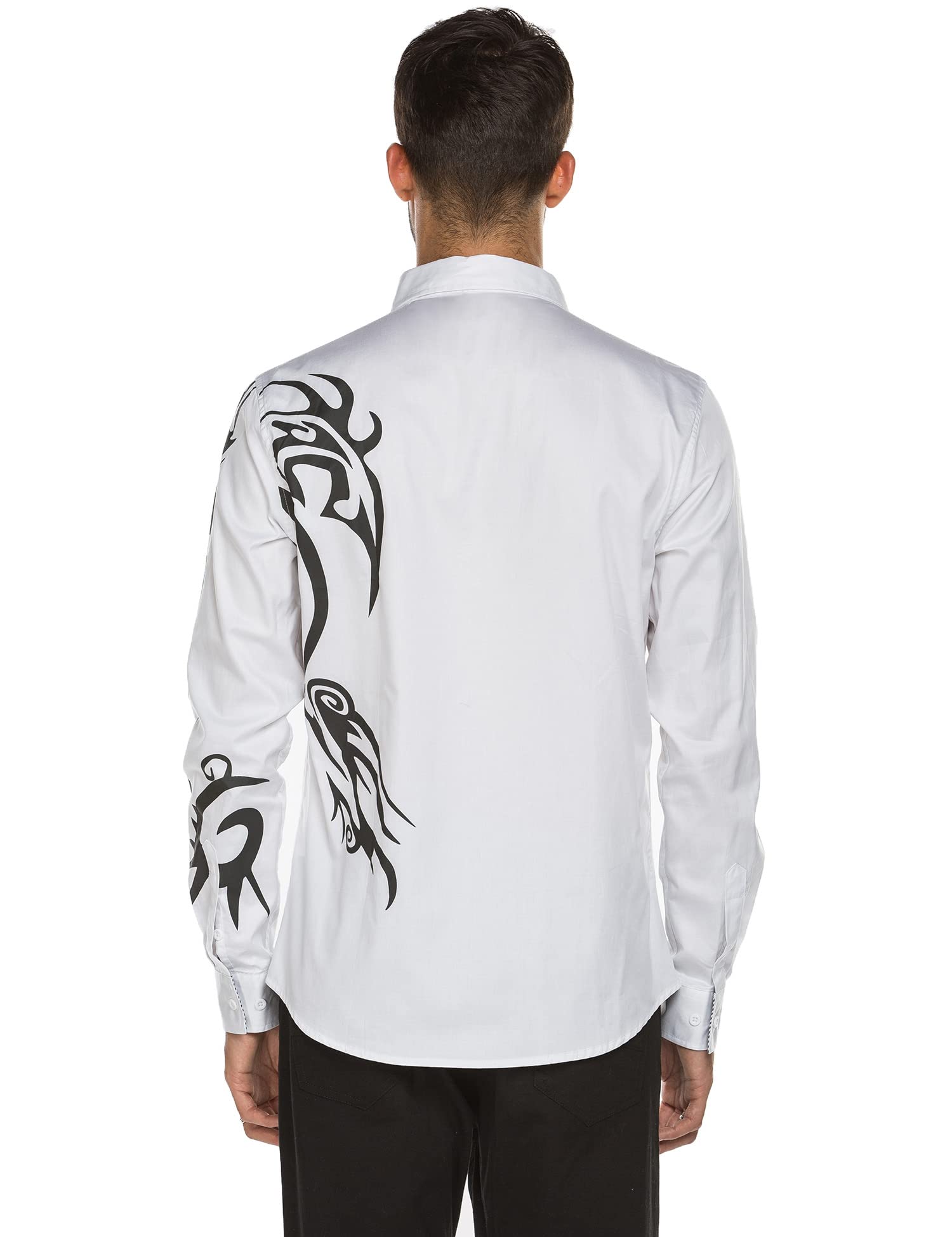 Coofandy Men's Fashion Print Dress Shirt Casual Cotton Button Down Shirts White Medium