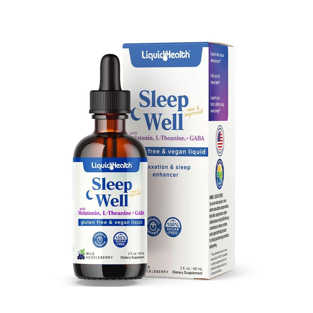 LIQUIDHEALTH Sleep Well Natural Sleep Aid Melatonin Drops - Better Sleep & Mood, Relax & Calm Mind, Fall Asleep Faster Stay Asleep Longer - Vegan, Sugar Free, Drug Free, Non-GMO, Great Taste (2 oz)