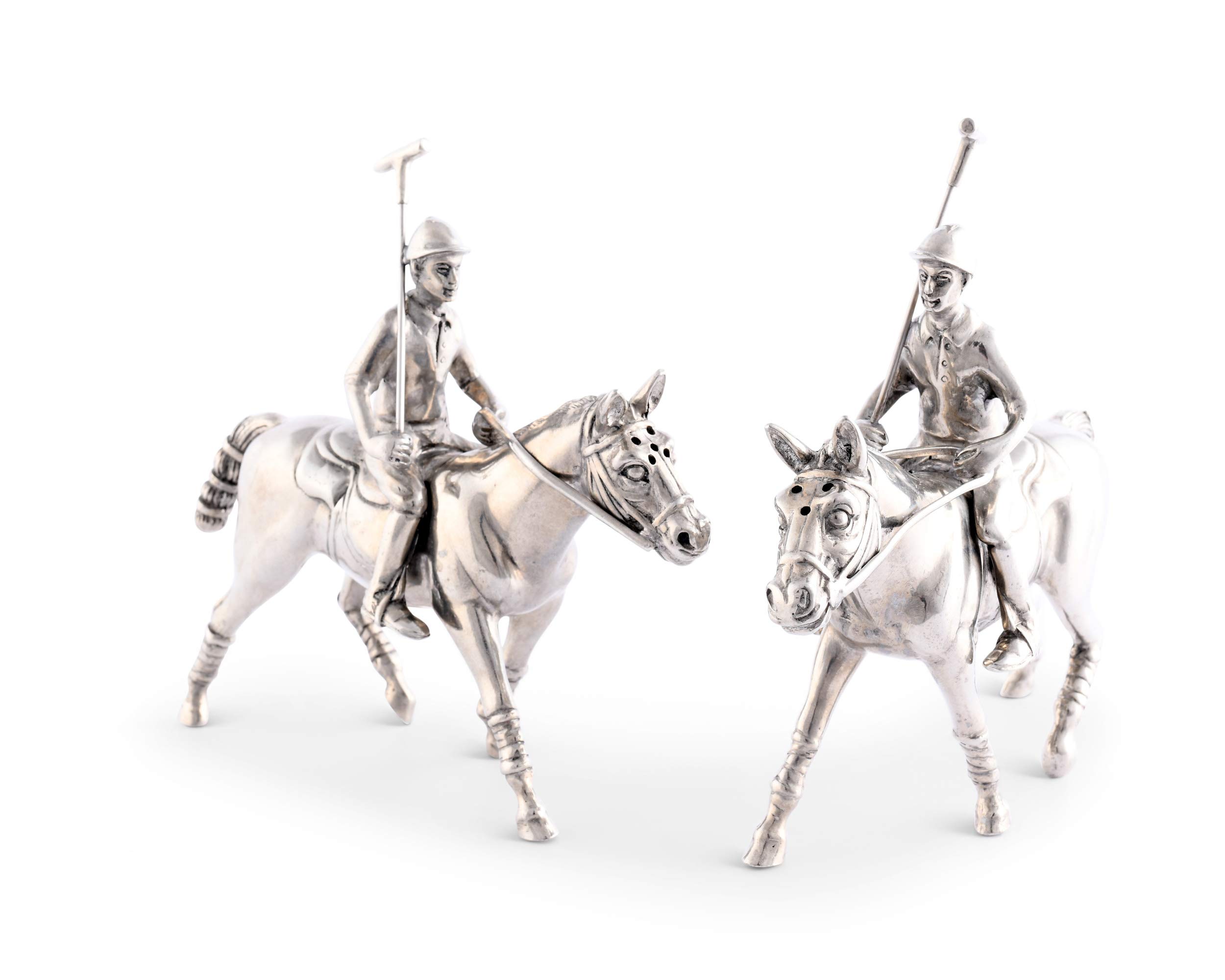 Vagabond House Pewter Polo Horse Player Salt & Pepper Shakers Set 5.75 inch Tall