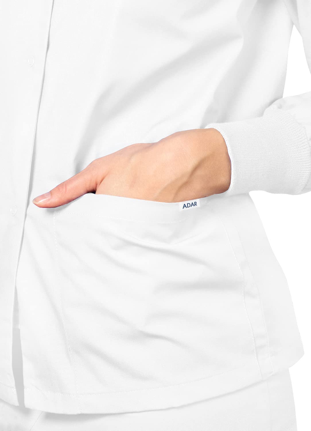Adar Uniforms Women's Universal Round Neck Warm-Up Scrub Jacket - 602 - White - M