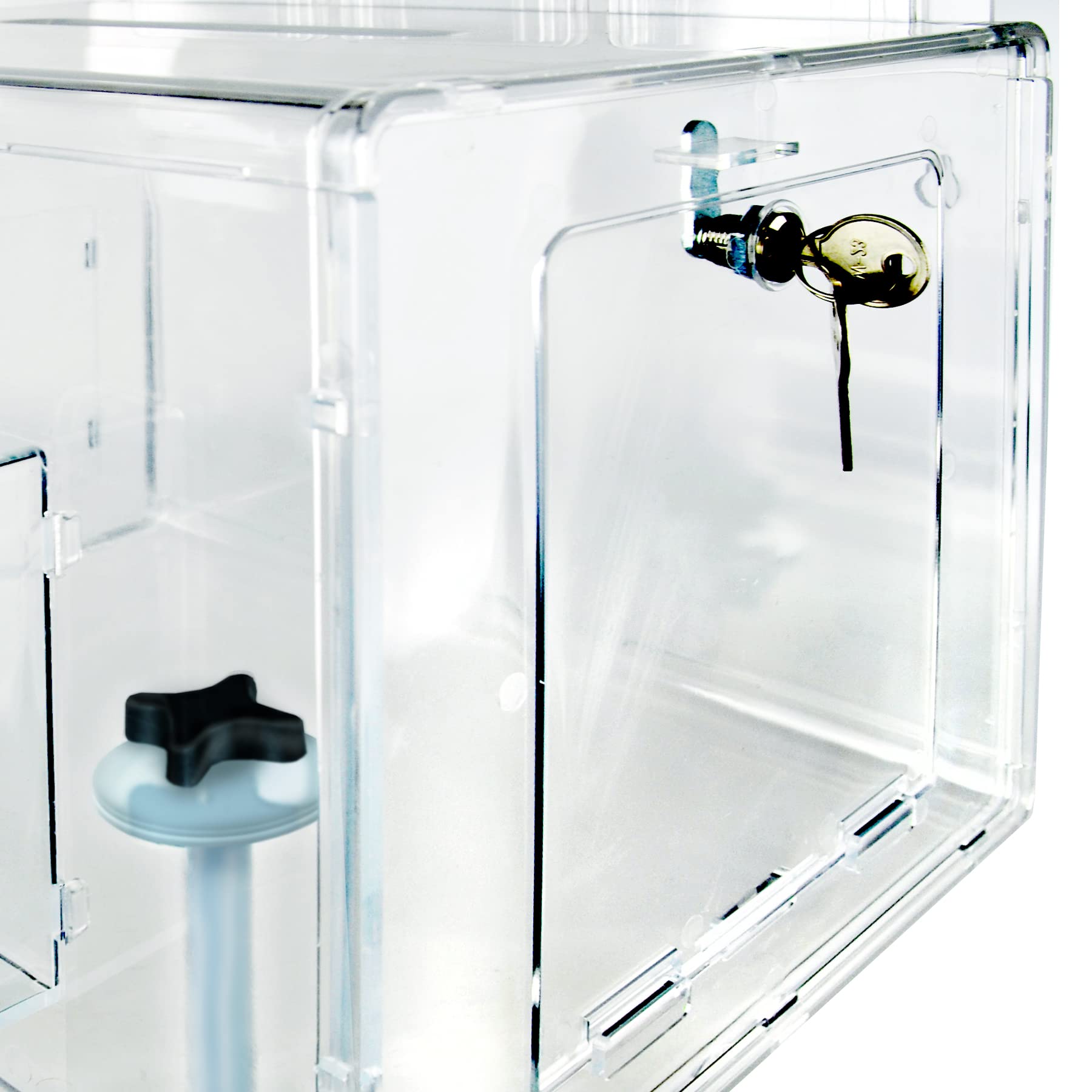 Azar Displays 206325-CLR Suggestion Box with Lock and Keys, Donation Box, Offering Box, Locked Display Stand, Acrylic Sign Holder on Pedestal, Clear Locking Box with Slot, 11"x 8.25"x8.25"