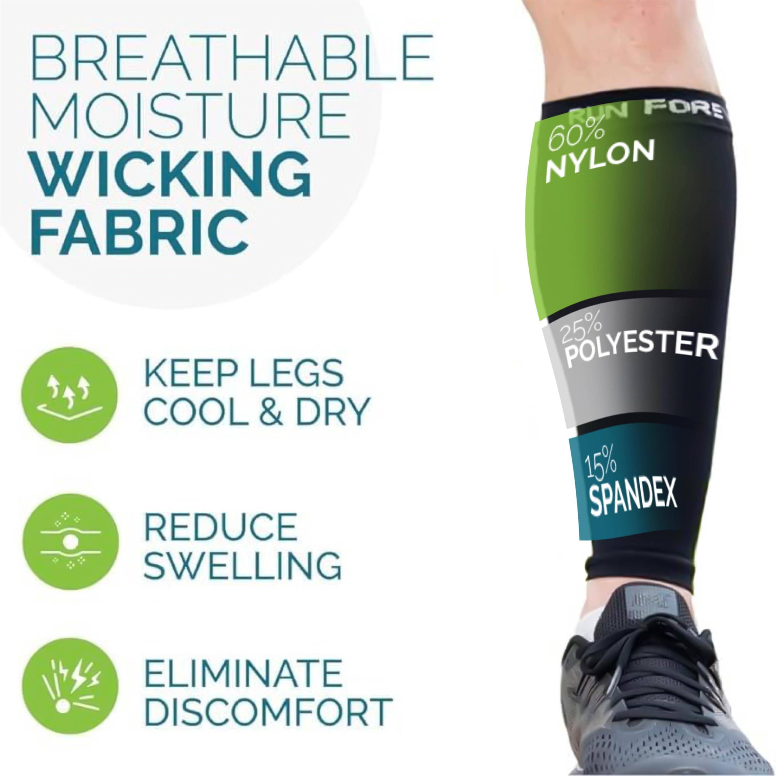 Calf Compression Sleeves for Men and Women - Footless Compression Socks for Runners, Shin Splints, Varicose Vein and Calf Pain Relief - Leg Brace for Running, Cycling, Travel - Medium, Black