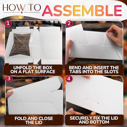 10 Pcs Half Sheet Cake Boxes 19x14 In - White Bakery Boxes with Window, Glossy Finish and Flip Top - Strong Cardboard, Easy Assemble, Secure Transport, Great for Cookies, Cakes, Donuts, and Gifting