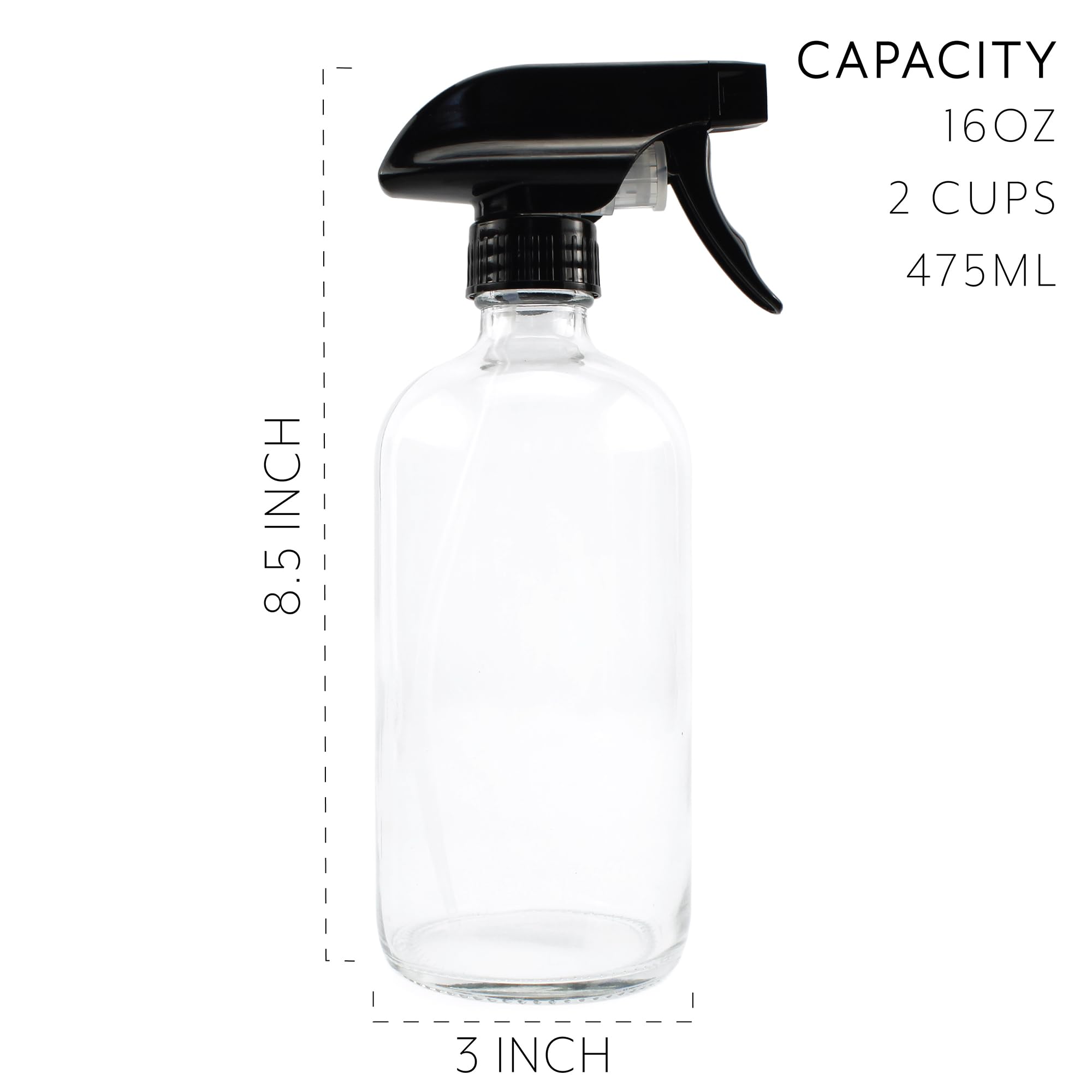 Cornucopia 16oz Clear Glass Spray Bottles w/Chalk Labels (2 Pack); Boston Round Bottles with 3-Setting Adjustable Heavy Duty Sprayers
