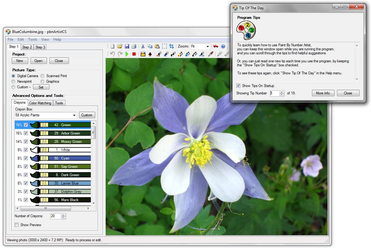 pbnArtist Advanced for Windows - Create Paint By Numbers, Cross Stitch and Coloring Pages from your Favorite Photographs