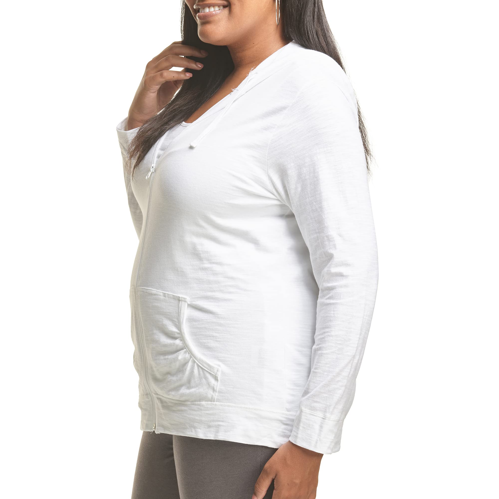 JUST MY SIZE womens Slub-cotton Full-zip Lightweight Women's fashion hoodies, White, 3X US