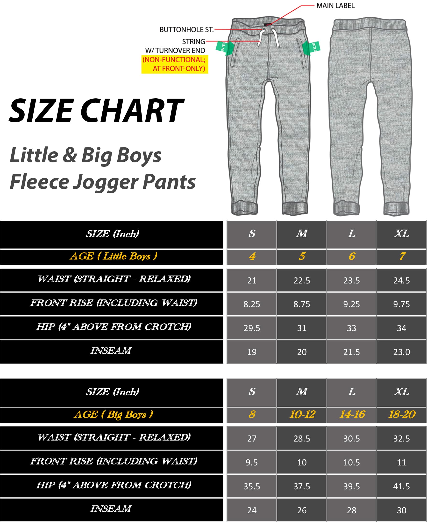 SouthPole Active Basic Fleece Jogger Sweatpants, Big 8-18 Little Boys (Age 4-7), Black, Small