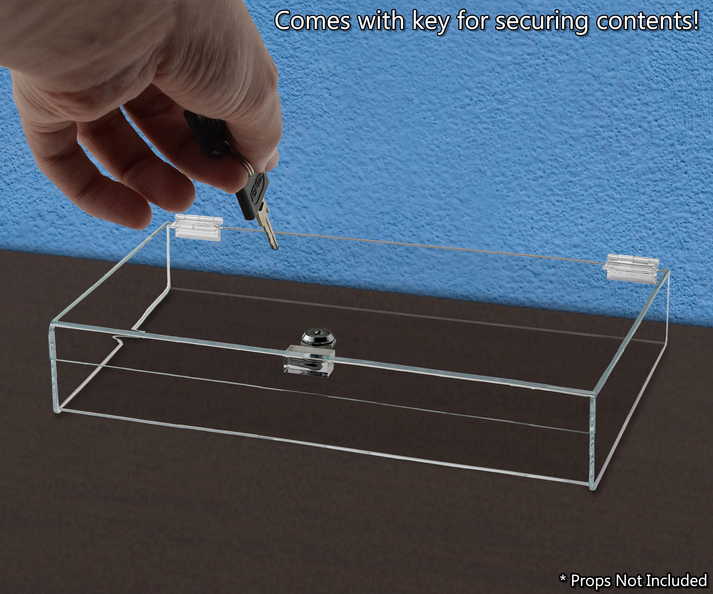 Acrylic Locking Display Case with Keys 16" x 13" x 3" Clear Tabletop Rectangular Tray with Lid for Tradeshows Expos Flea Markets and Swap Meets by Marketing Holders