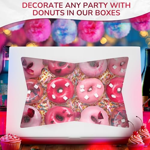 10 Pcs Half Sheet Cake Boxes 19x14 In - White Bakery Boxes with Window, Glossy Finish and Flip Top - Strong Cardboard, Easy Assemble, Secure Transport, Great for Cookies, Cakes, Donuts, and Gifting