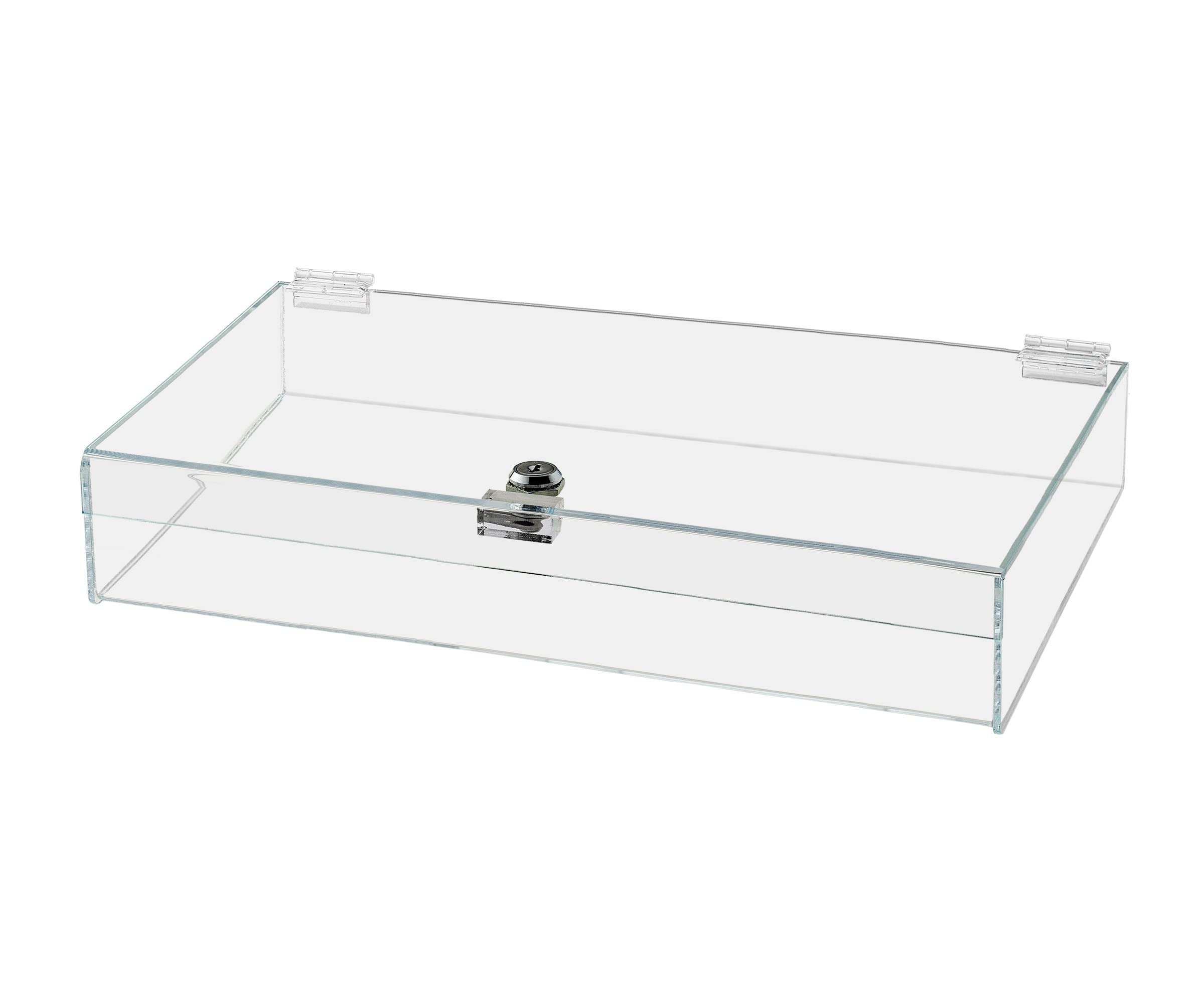 Acrylic Locking Display Case with Keys 16" x 13" x 3" Clear Tabletop Rectangular Tray with Lid for Tradeshows Expos Flea Markets and Swap Meets by Marketing Holders