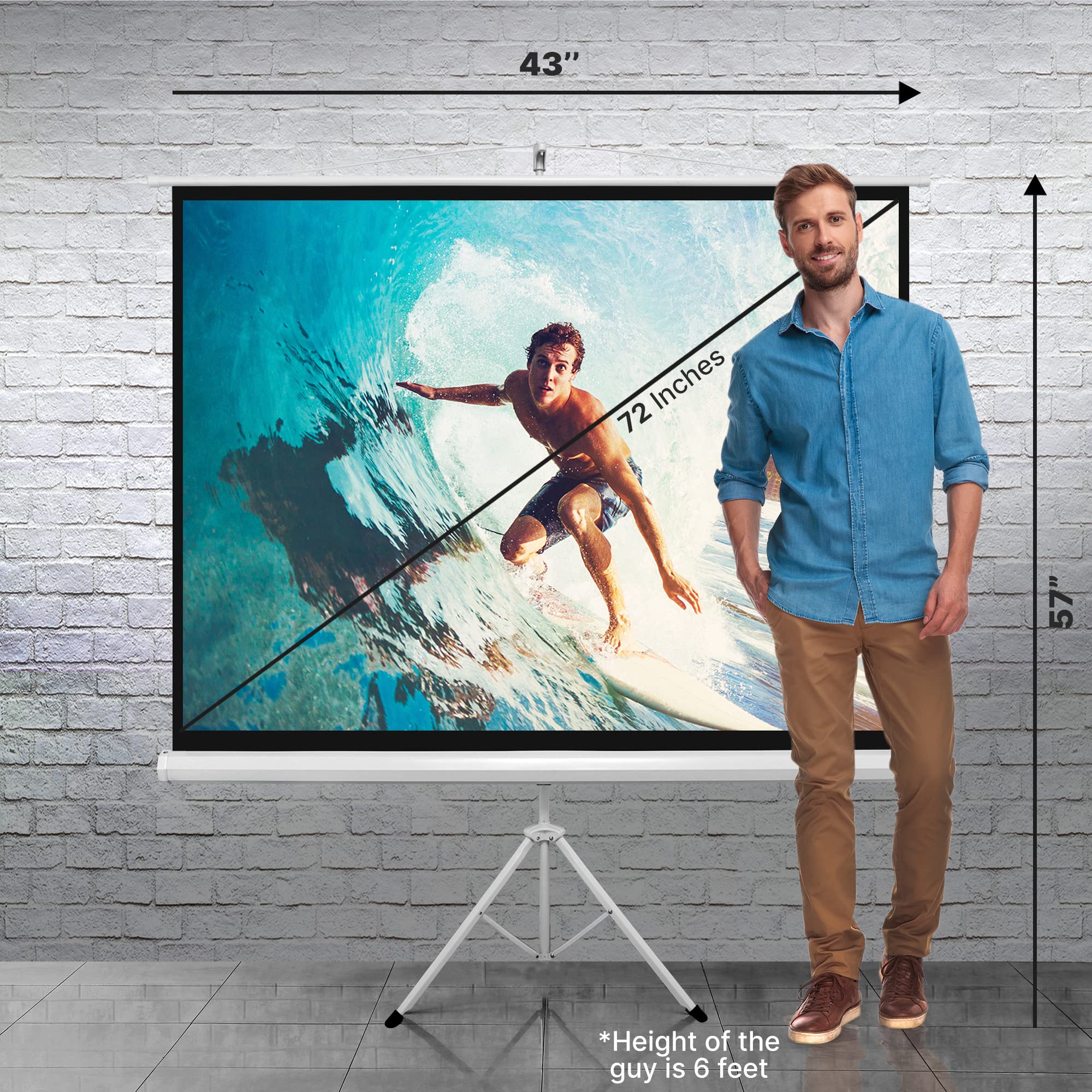 Pyle Upgraded Pyle 72" Projector Screen with Floor Standing Portable Fold-Out Roll-Up Tripod Manual, Mobile Movie Screen, Home Theater Cinema Wedding Party Office Presentation, Quick Assembly PRJTP72 White
