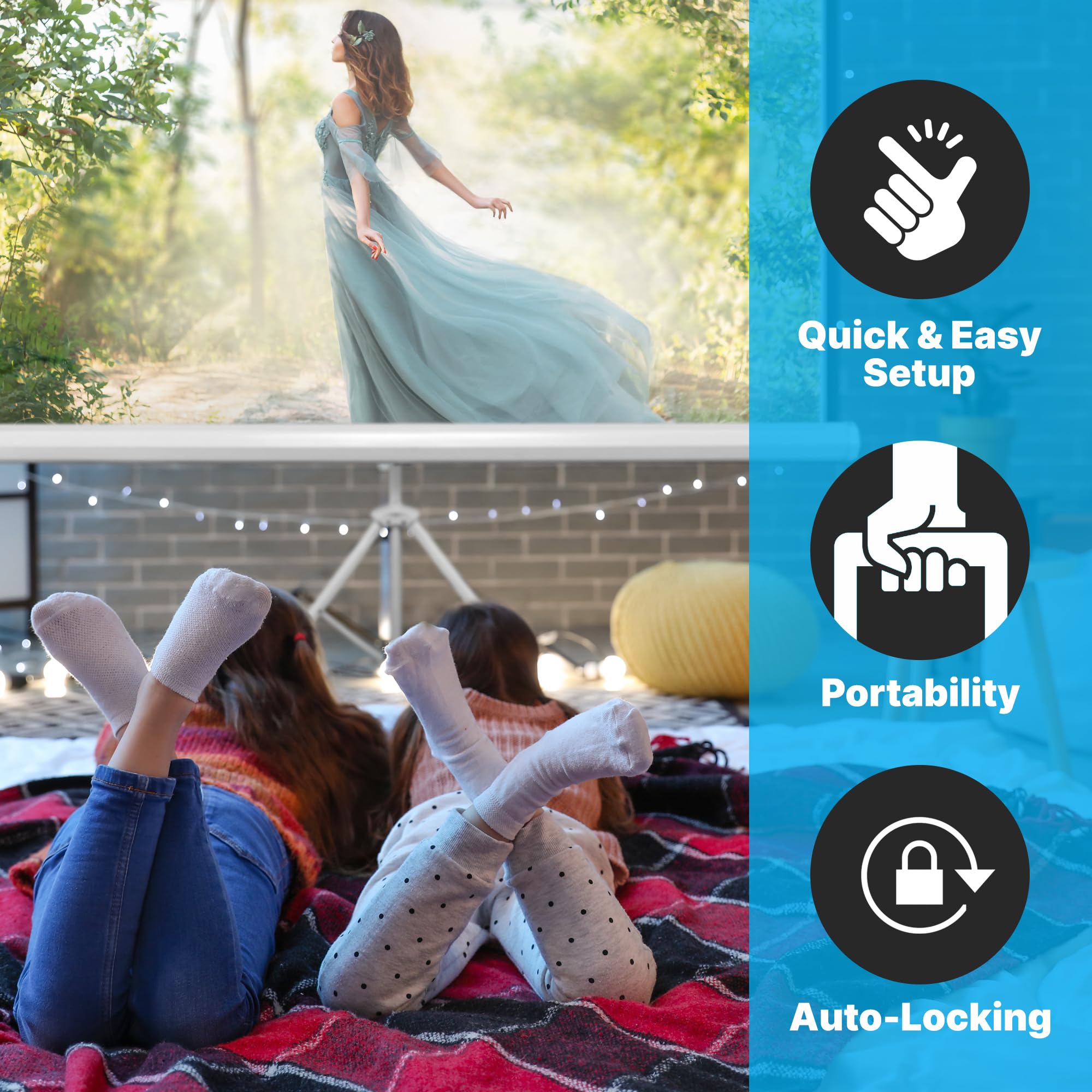 Pyle Upgraded Pyle 72" Projector Screen with Floor Standing Portable Fold-Out Roll-Up Tripod Manual, Mobile Movie Screen, Home Theater Cinema Wedding Party Office Presentation, Quick Assembly PRJTP72 White