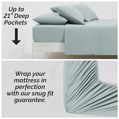 Southshore Fine Living, Inc. 6-Piece Deep Queen Sheets Premium Bedding, 21-Inch Queen Deep Pocket Sheet Set, Microfiber Bedding, Deep Pocket Fitted Sheet, Blue Pillow Cases, Sky Blue Sheets