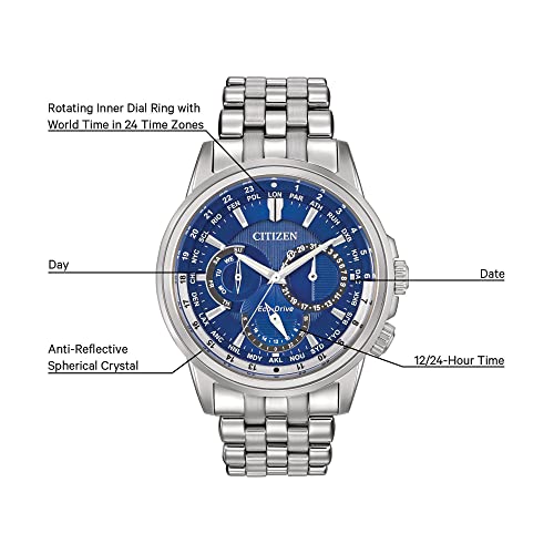 Citizen Eco-Drive Classic Steel Watch - 12/24H, Day/Date, 44mm Blue Dial