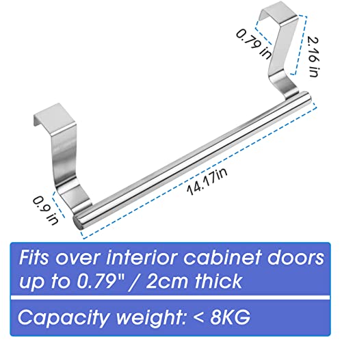 Mziart Towel Bar with Hooks for Bathroom and Kitchen, Brushed Stainless Steel Towel Hanger Over Cabinet Door (14inch)