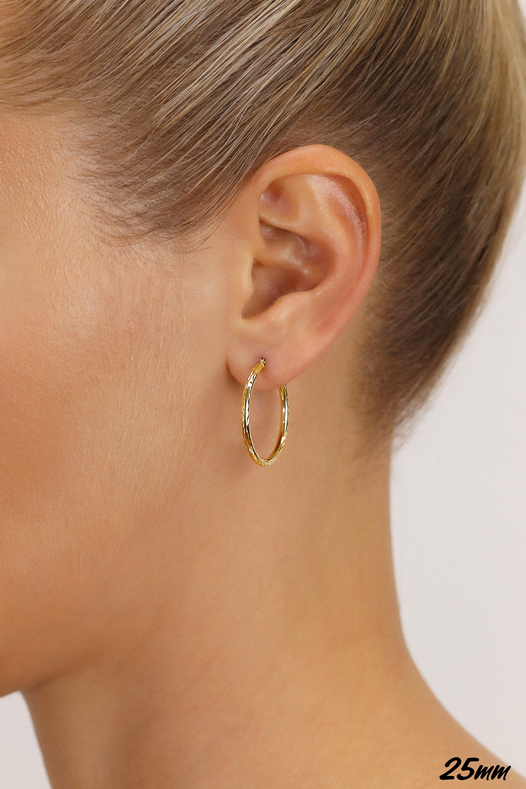 14k Yellow Gold Hand Engraved Full Diamond-cut Round Hoop Earrings (25mm (1 inch))…