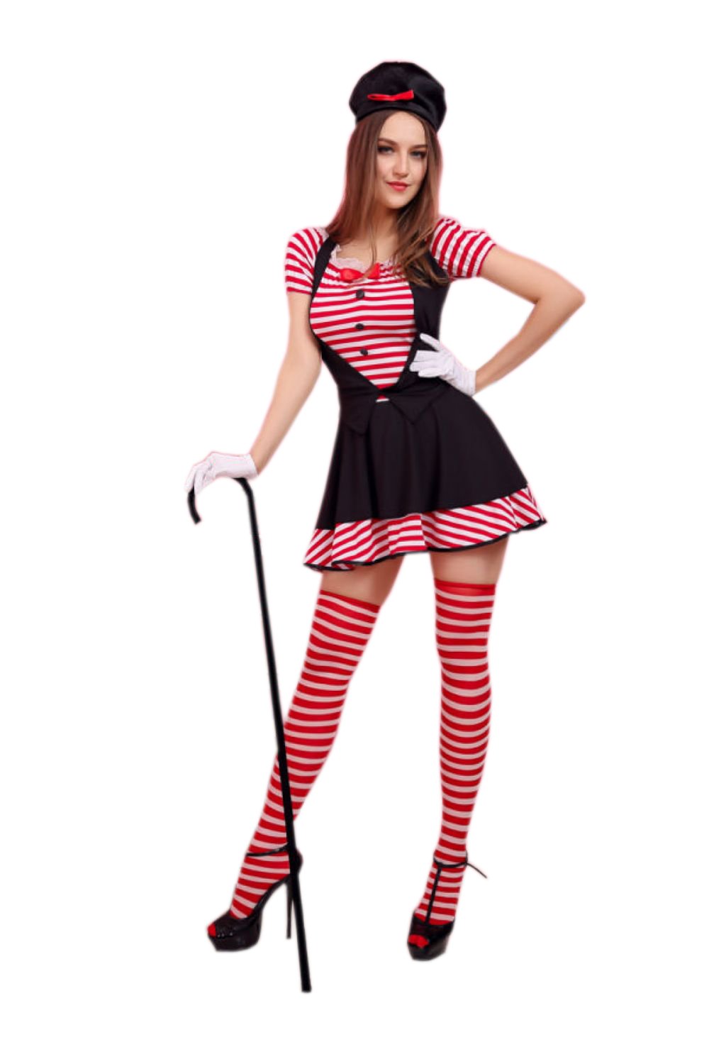 JJ-GOGO Mime Costume Women - Adult Candy Striped Fancy Sexy French Mime Cosplay Costume