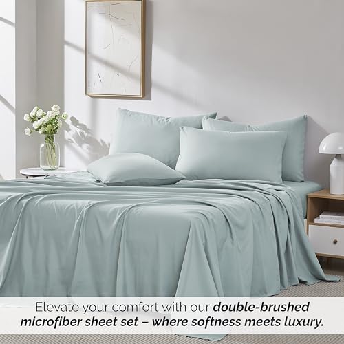 Southshore Fine Living, Inc. 6-Piece Deep Queen Sheets Premium Bedding, 21-Inch Queen Deep Pocket Sheet Set, Microfiber Bedding, Deep Pocket Fitted Sheet, Blue Pillow Cases, Sky Blue Sheets