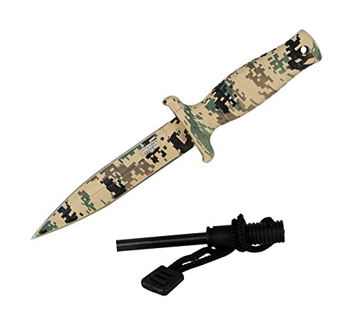 DEFENDER XTREME 7" Desert Camo Mini Hunting Knife Stainless Steel Blade with Fire Starter