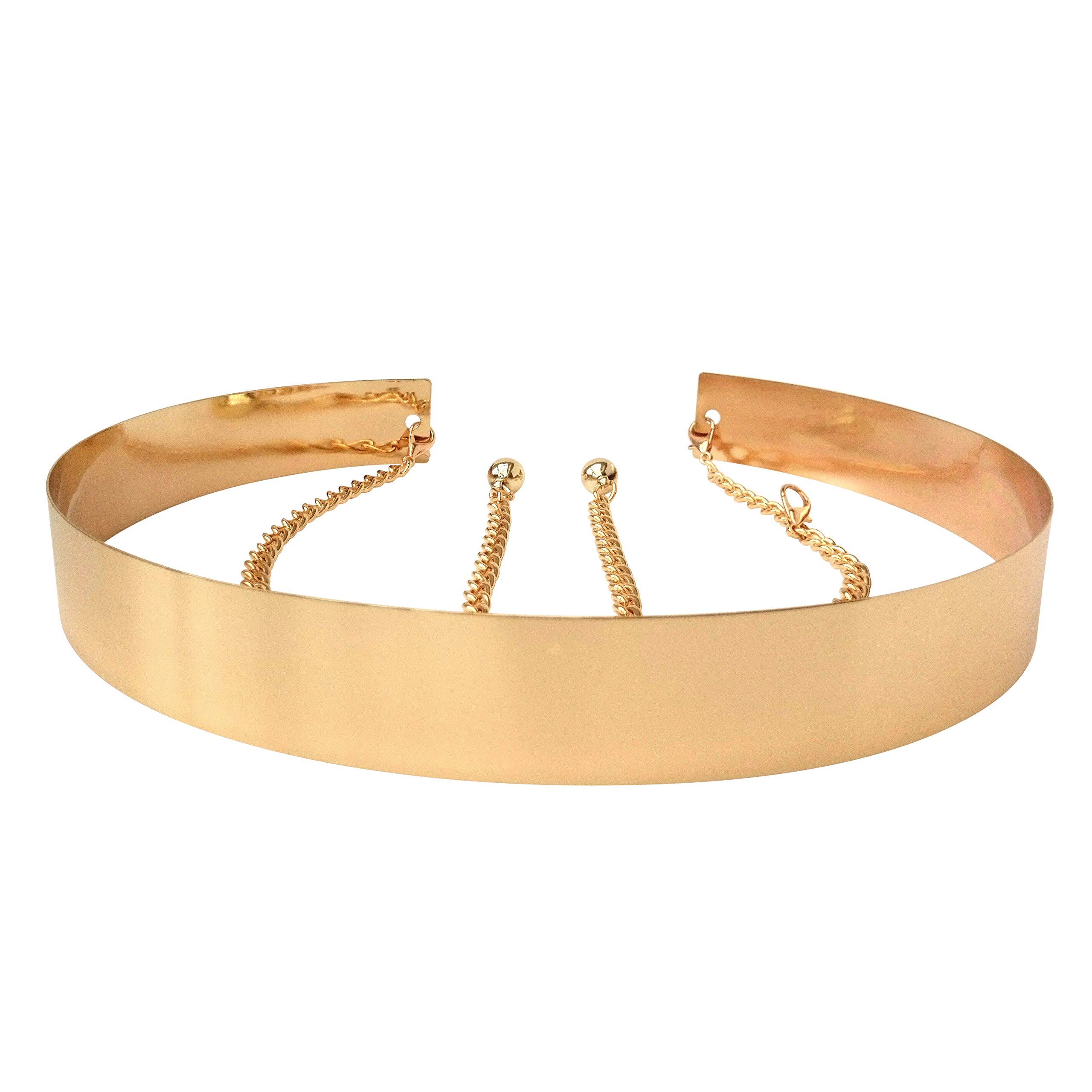Live It Style It Womens Metal Waist Belt Mirror Wide Gold Silver Full Plate Waistband Chains, Gold, 2cm
