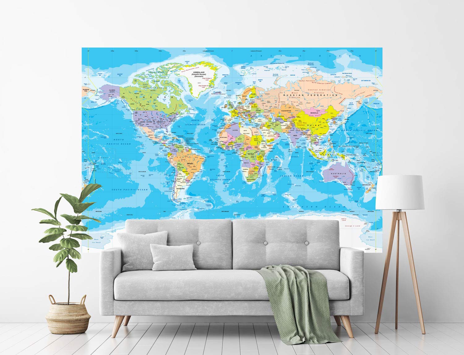Academia Maps Giant 89 x 60 Blue Ocean World Map Wall Decal | Easy to Hang Wallpaper Stick and Peel | Wall Map of The World. Easy to Apply, Reposition, Remove. Safe for Walls