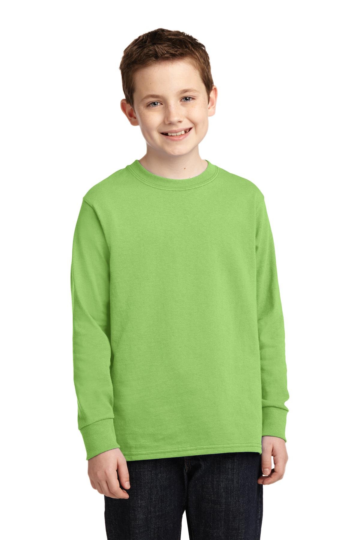 Port & Company Youth Long Sleeve 100% Cotton T-Shirt, Lime, Medium