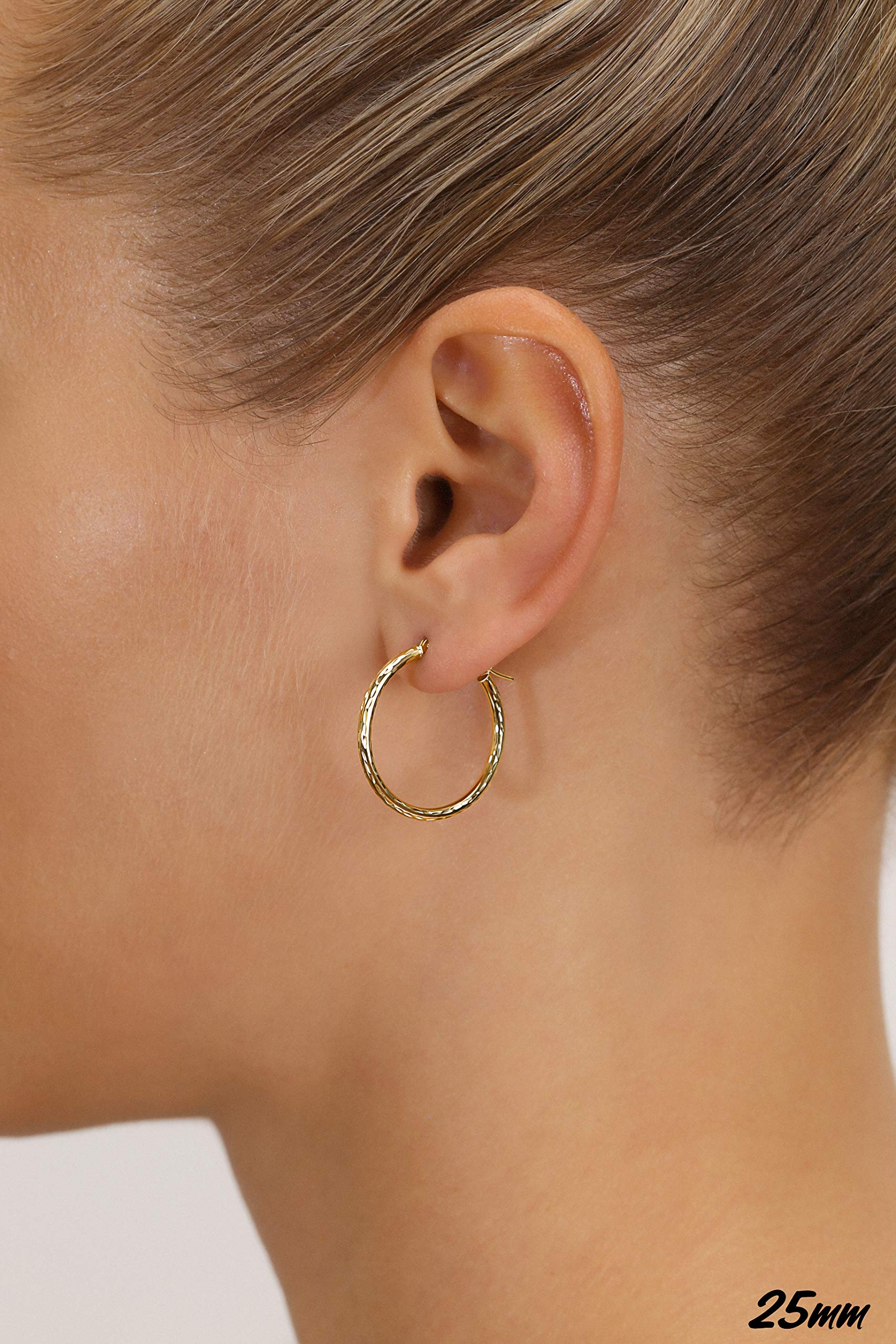 14k Yellow Gold Hand Engraved Full Diamond-cut Round Hoop Earrings (25mm (1 inch))…