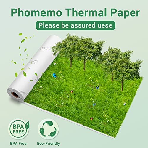 Phomemo M04S Portable Printer- Bluetooth Inkless Thermal Sticker Printer with White Self-Adhesive Thermal Paper for Phomemo M04S/M04S Bluetooth Thermal Printer, Black on White, 110mm x 3.5m, 3-Rolls