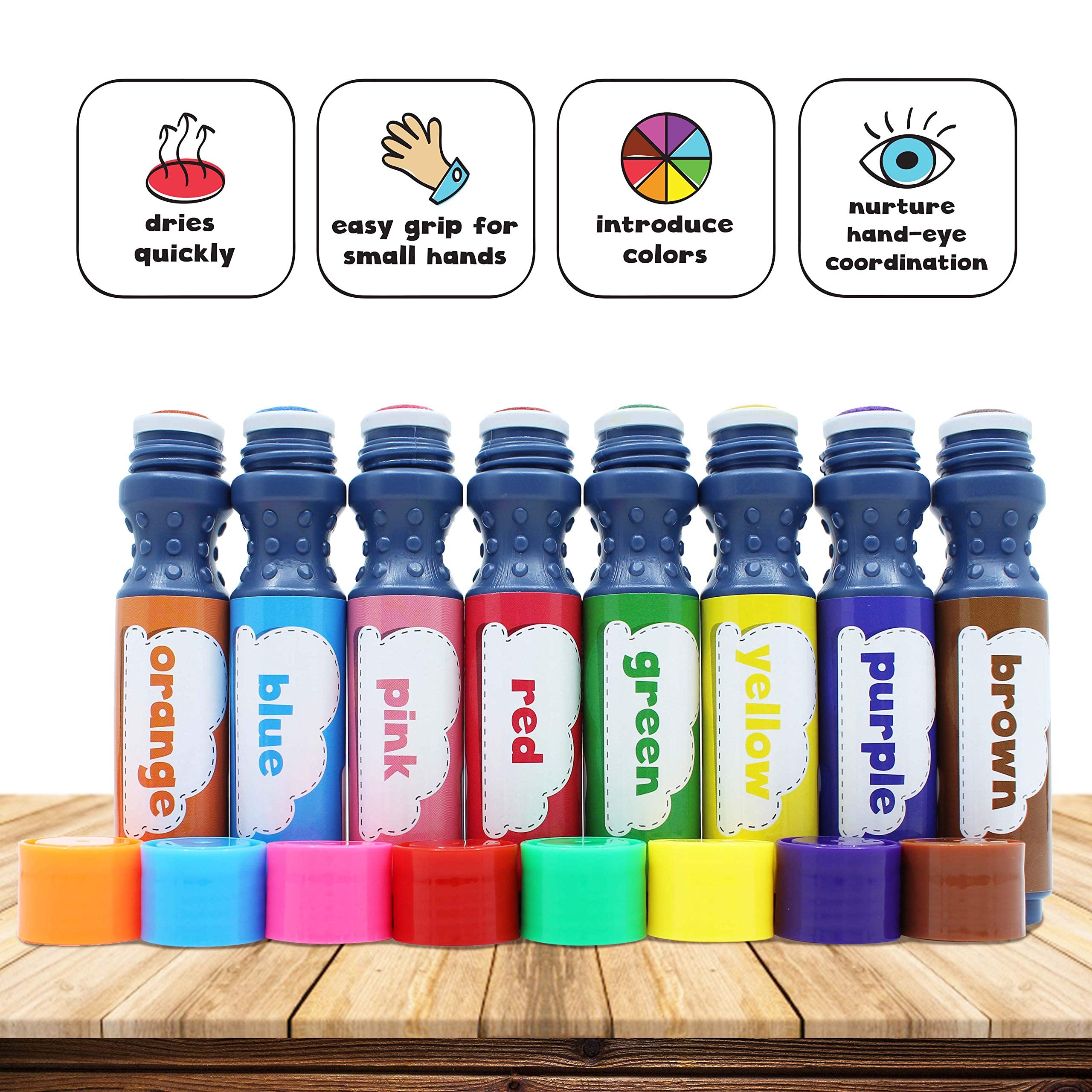 Dab and Dot Markers Set Of 8 Washable Paint Dauber/Markers/Dabbers For Learning Alphabets, Numbers, Math, Speech & Art Educational Activities In Preschool Kindergarten And Homeschool