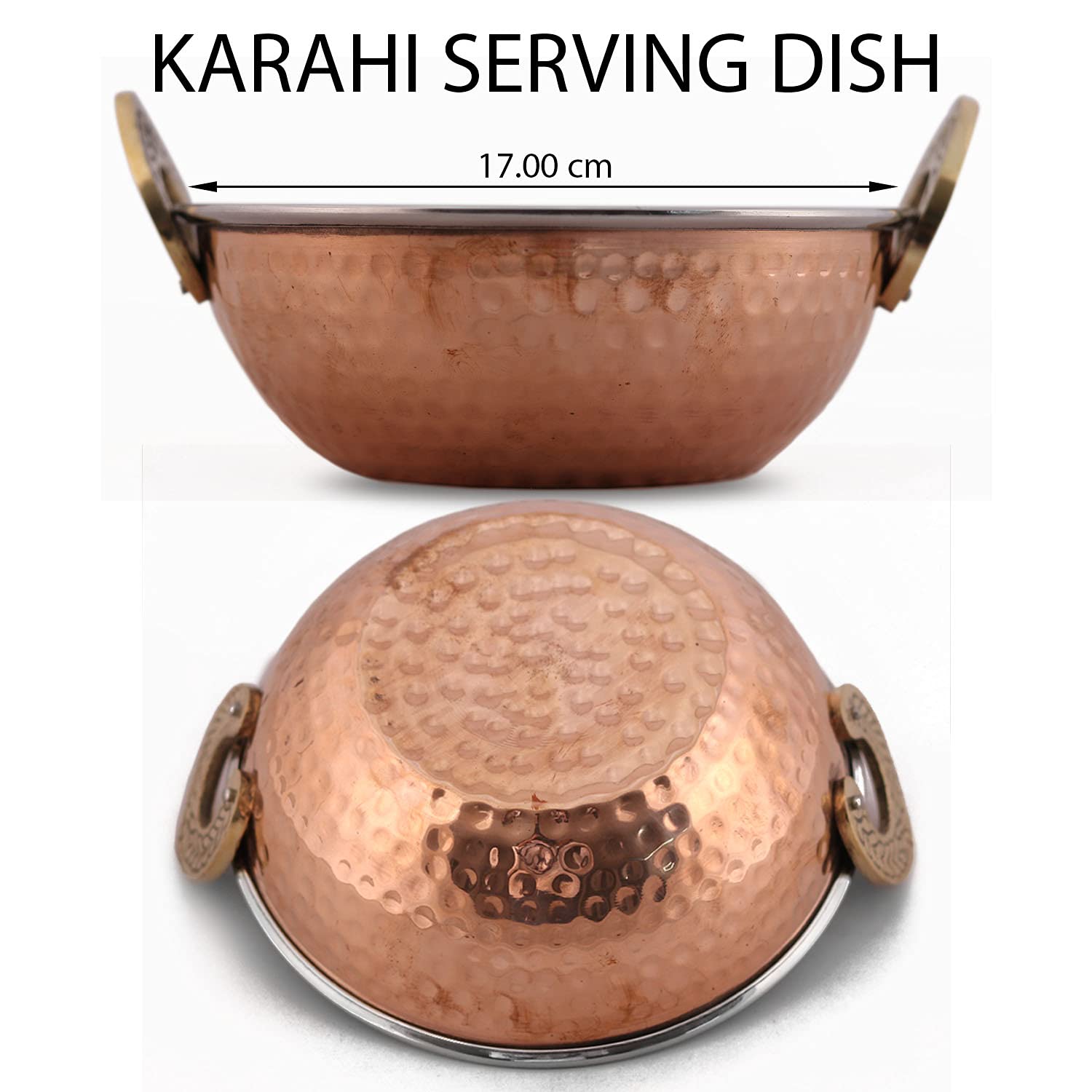 Karahi Indian Serving Dishes - 2 Piece Copper Bowl Set - Copper Kitchen Decor (Lot of 2, 6 Inch)