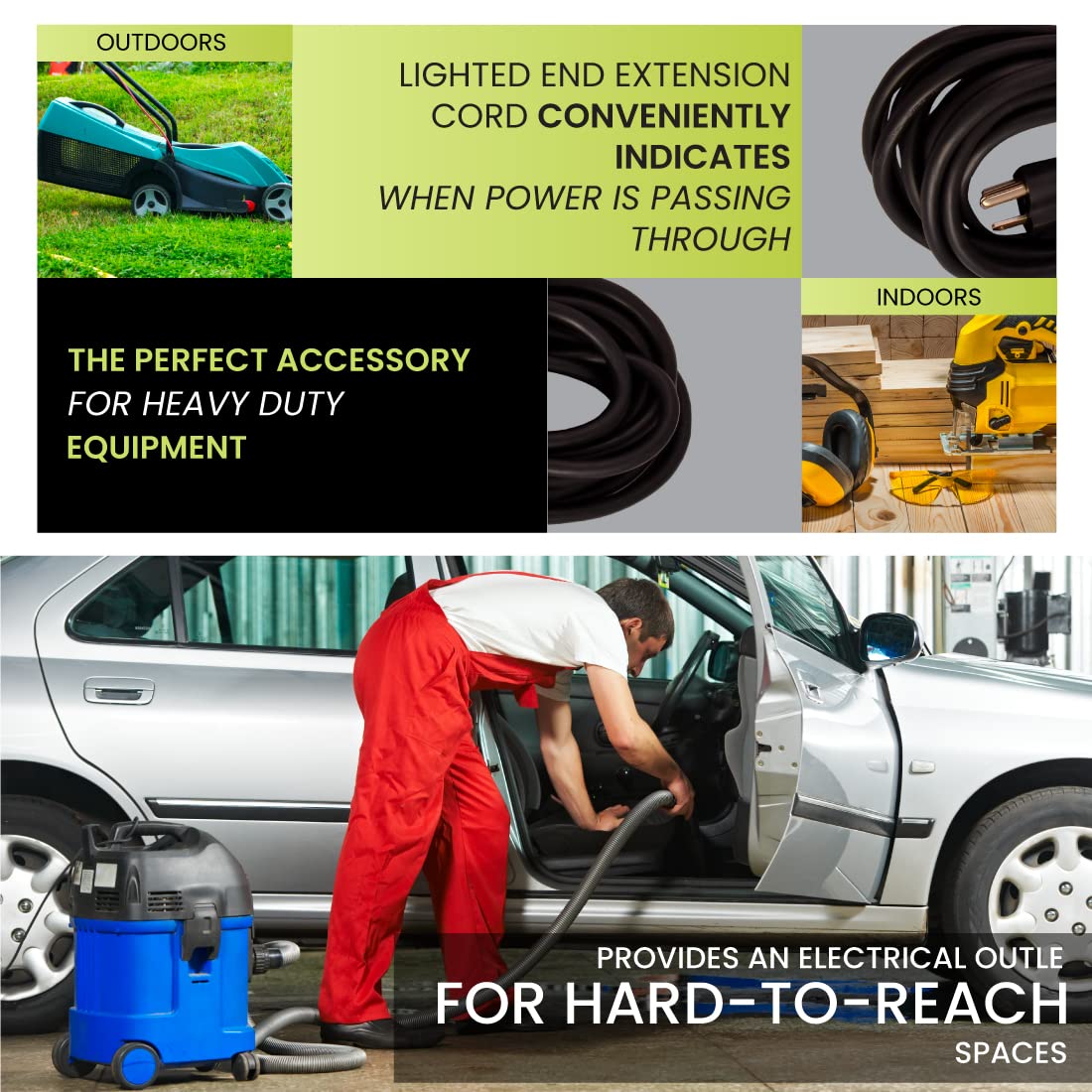 Go Green Power Inc. 14/3 50ft Black Outdoor Extension Cord - Robust, Heavy Duty - Perfect for Outdoor Tools & Equipment - GG-13850BK