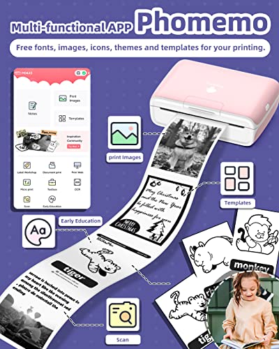 Phomemo M04S Portable Printer- Bluetooth Inkless Thermal Sticker Printer with White Self-Adhesive Thermal Paper for Phomemo M04S/M04S Bluetooth Thermal Printer, Black on White, 110mm x 3.5m, 3-Rolls