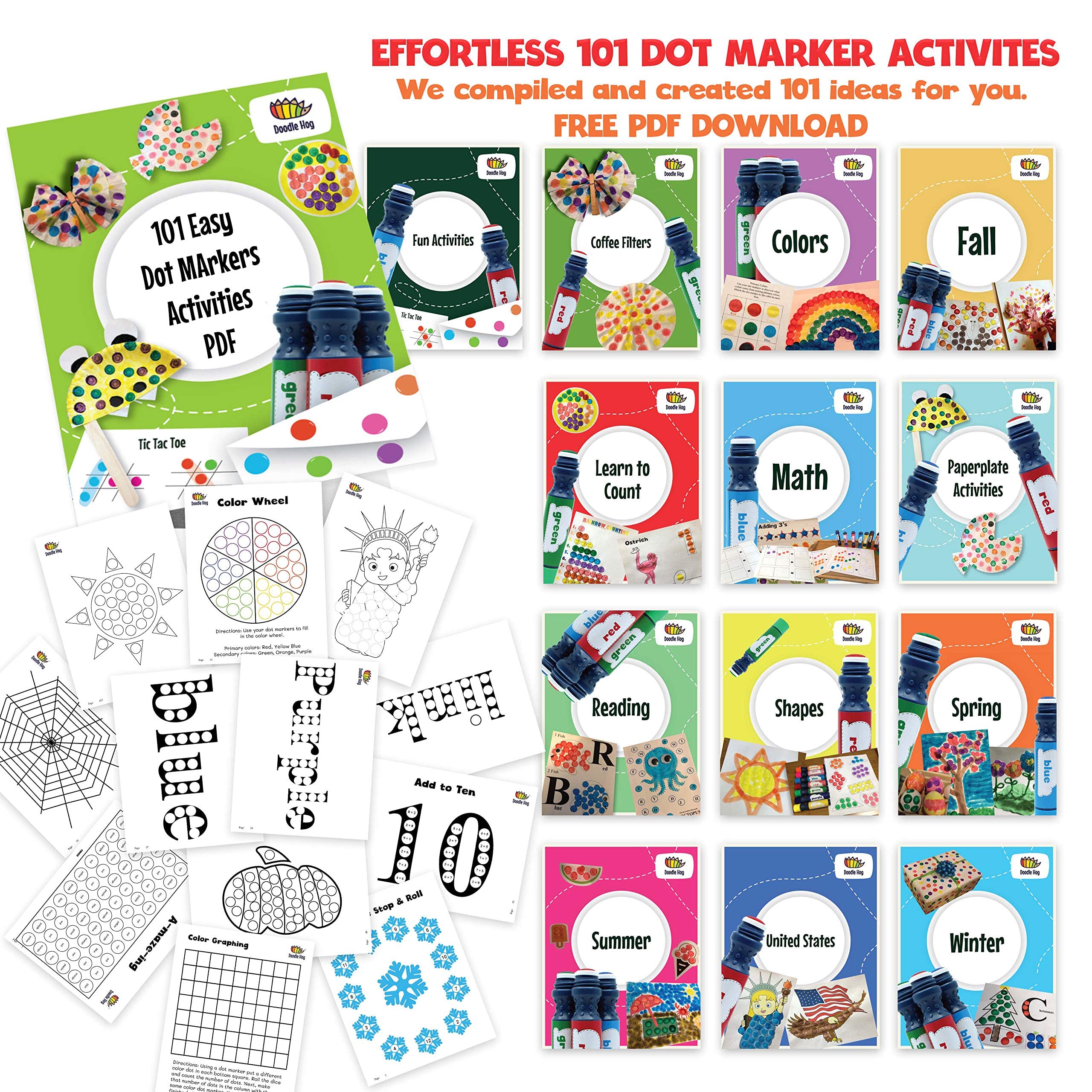 Dab and Dot Markers Set Of 8 Washable Paint Dauber/Markers/Dabbers For Learning Alphabets, Numbers, Math, Speech & Art Educational Activities In Preschool Kindergarten And Homeschool