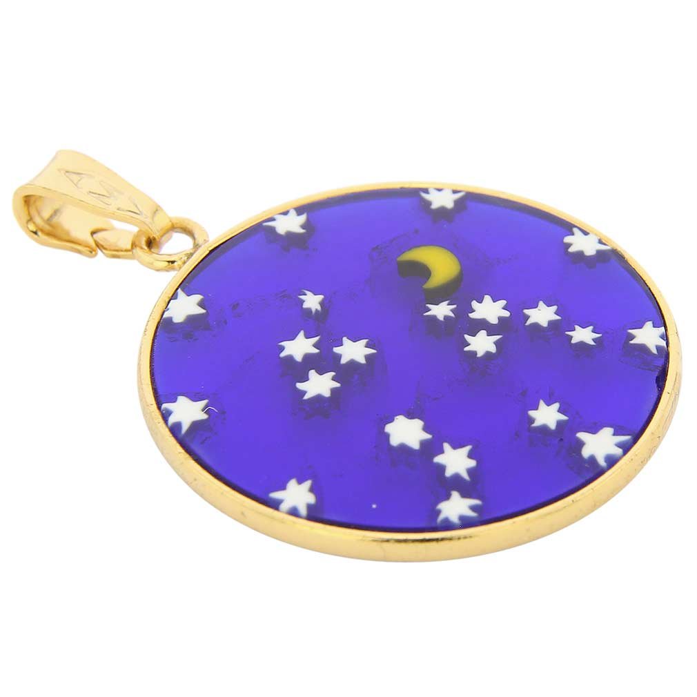 Glass Of Venice Murano Glass Millefiori Pendant Starry Night in Gold-Plated Frame 7/8"