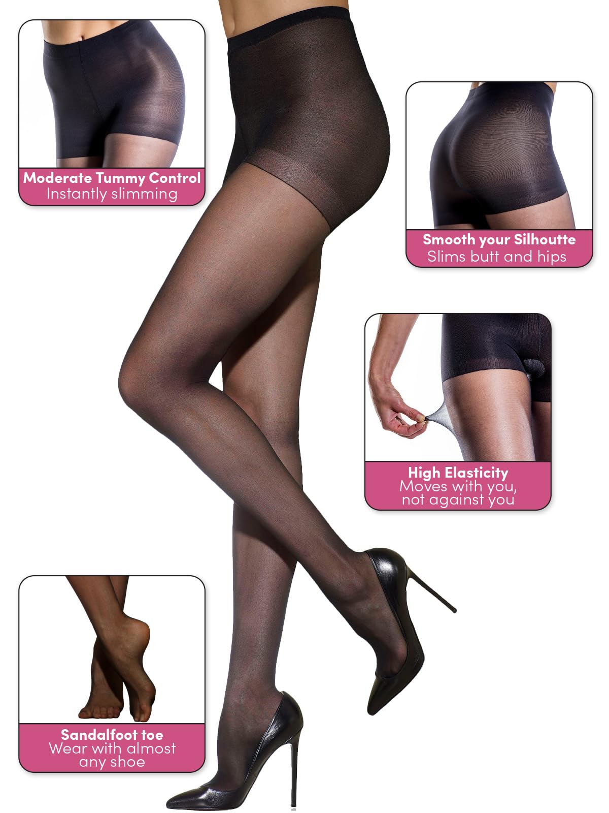 Silkies Women's Control Top Pantyhose with Run Resistant, Light Support Legs - Large Navy