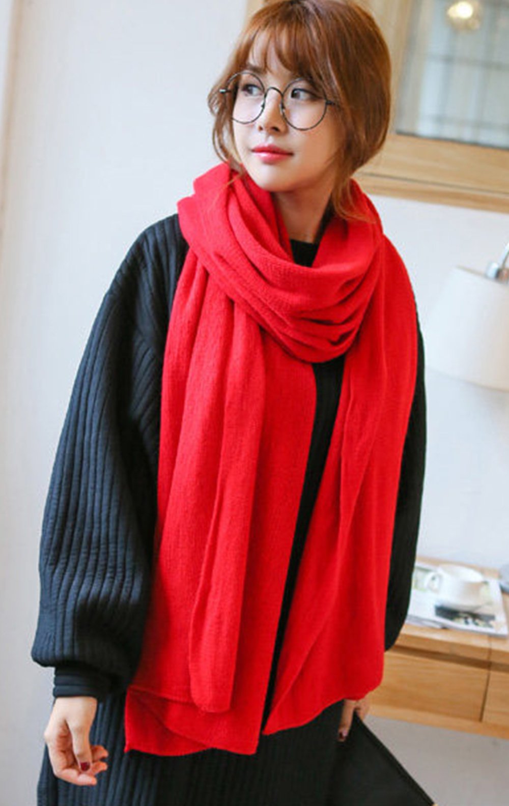 Wander Agio Womens Warm Long Shawl Winter Upset Large Scarf Pure Color Red