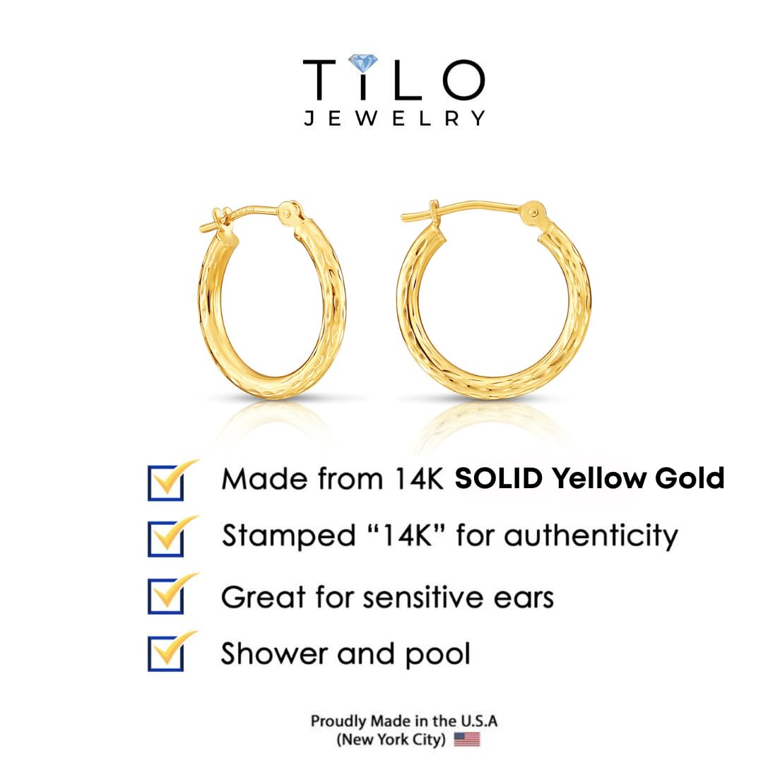 14k Yellow Gold Hand Engraved Full Diamond-cut Round Hoop Earrings (25mm (1 inch))…