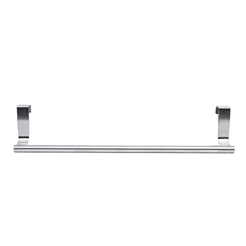 Mziart Towel Bar with Hooks for Bathroom and Kitchen, Brushed Stainless Steel Towel Hanger Over Cabinet Door (14inch)