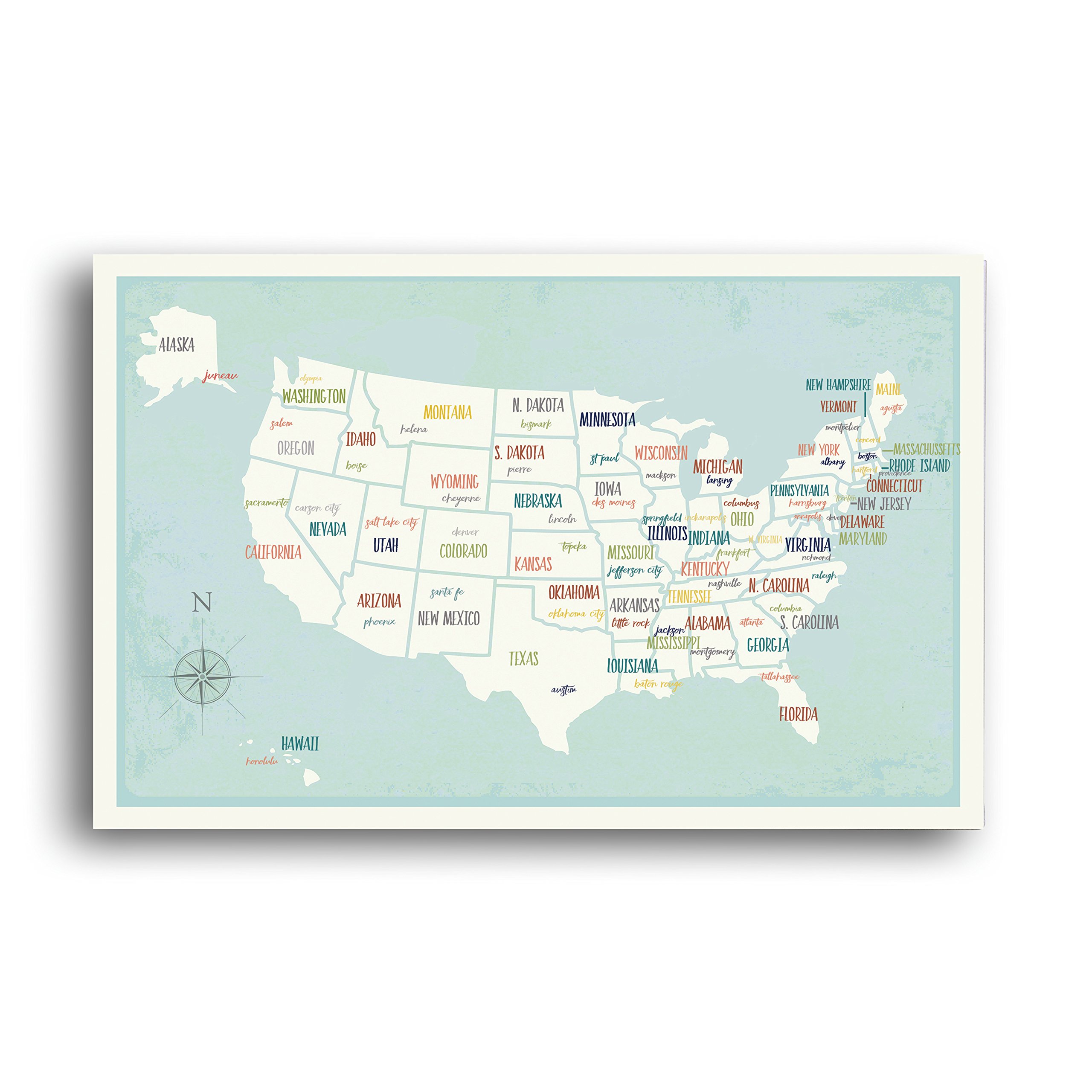 USA Wall Map Art Print, 14x11 Inches, Kid's USA Wall Map,Children's Room Decor, Gender Neutral Nursery, Travel Nursery Decor,United States of America Map