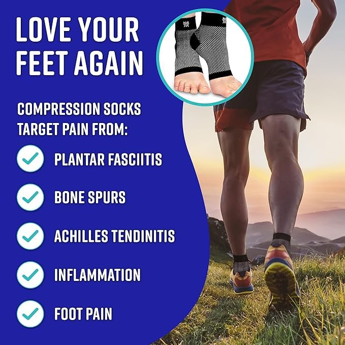 FlexAdapt Plantar Fasciitis Compression Socks for (1 Pair) – Compression Sleeve for Achilles Tendonitis Relief, Plantar Fasciitis Relief, Foot Swelling - Black - Large
