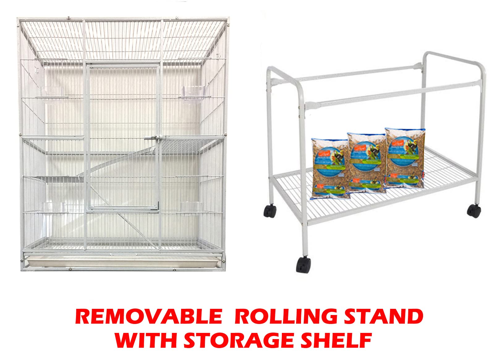 64" Extra Large Wrought Iron Double Center Divider 3-Floors Cage Guinea Pig Ferret Chinchilla Sugar Glider Hamster Mice Rat Rabbit Detachable Rolling Stand