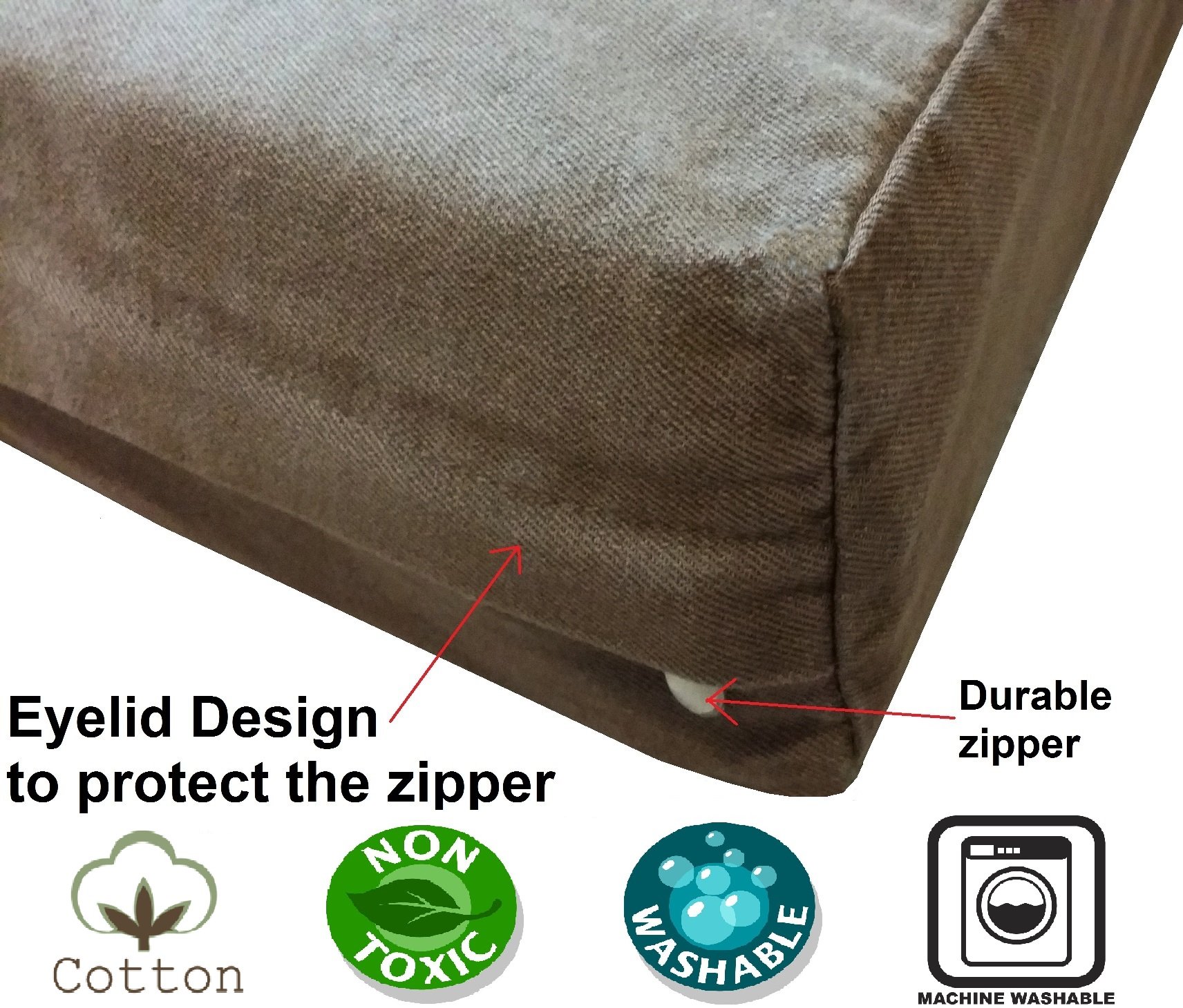 Dogbed4less 55X47X4 Inches Heavy Duty Brown Color Denim Jean Dog Pet Bed External Zipper Cover - Replacement Cover only