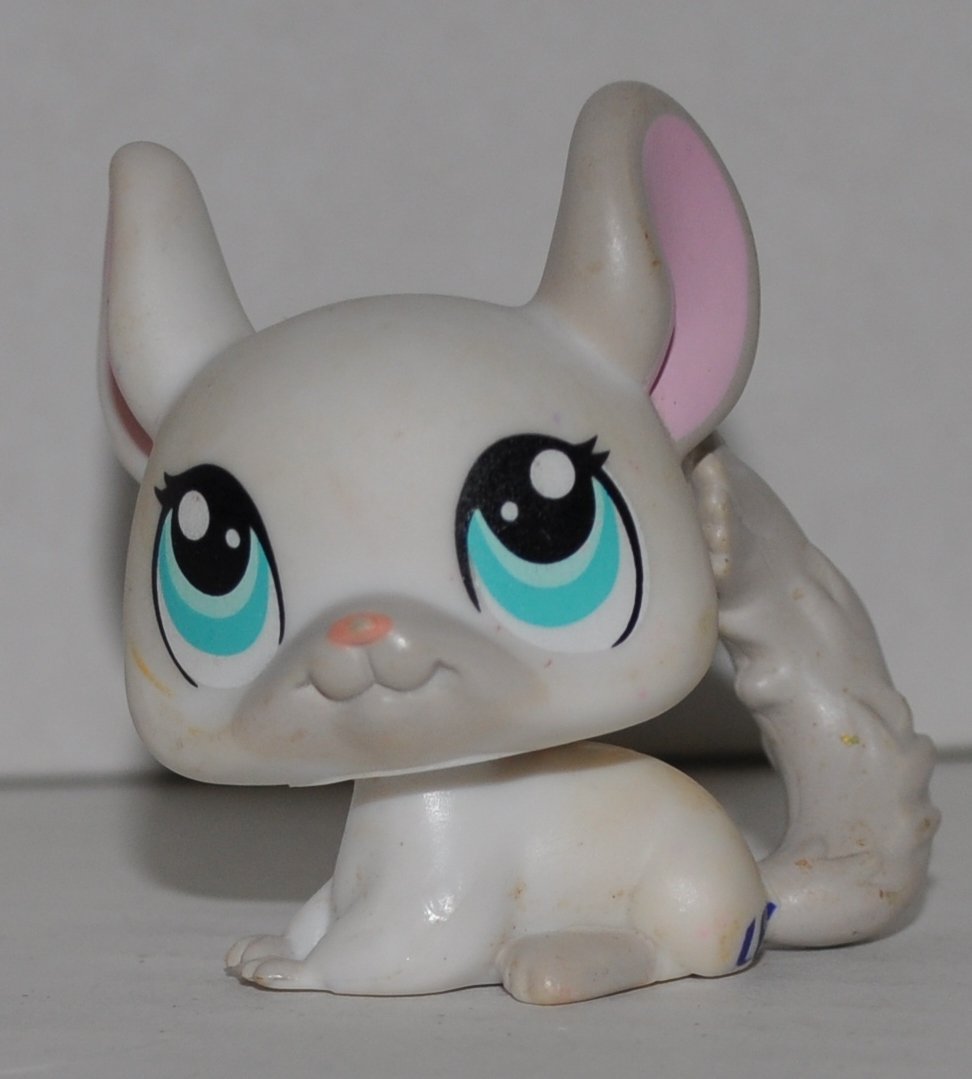 Chinchilla #1401 (White, Blue Eyes, Grey Deco) - Littlest Pet Shop (Retired) Collector Toy - LPS Collectible Replacement Single Figure - Loose (OOP Out of Package & Print)