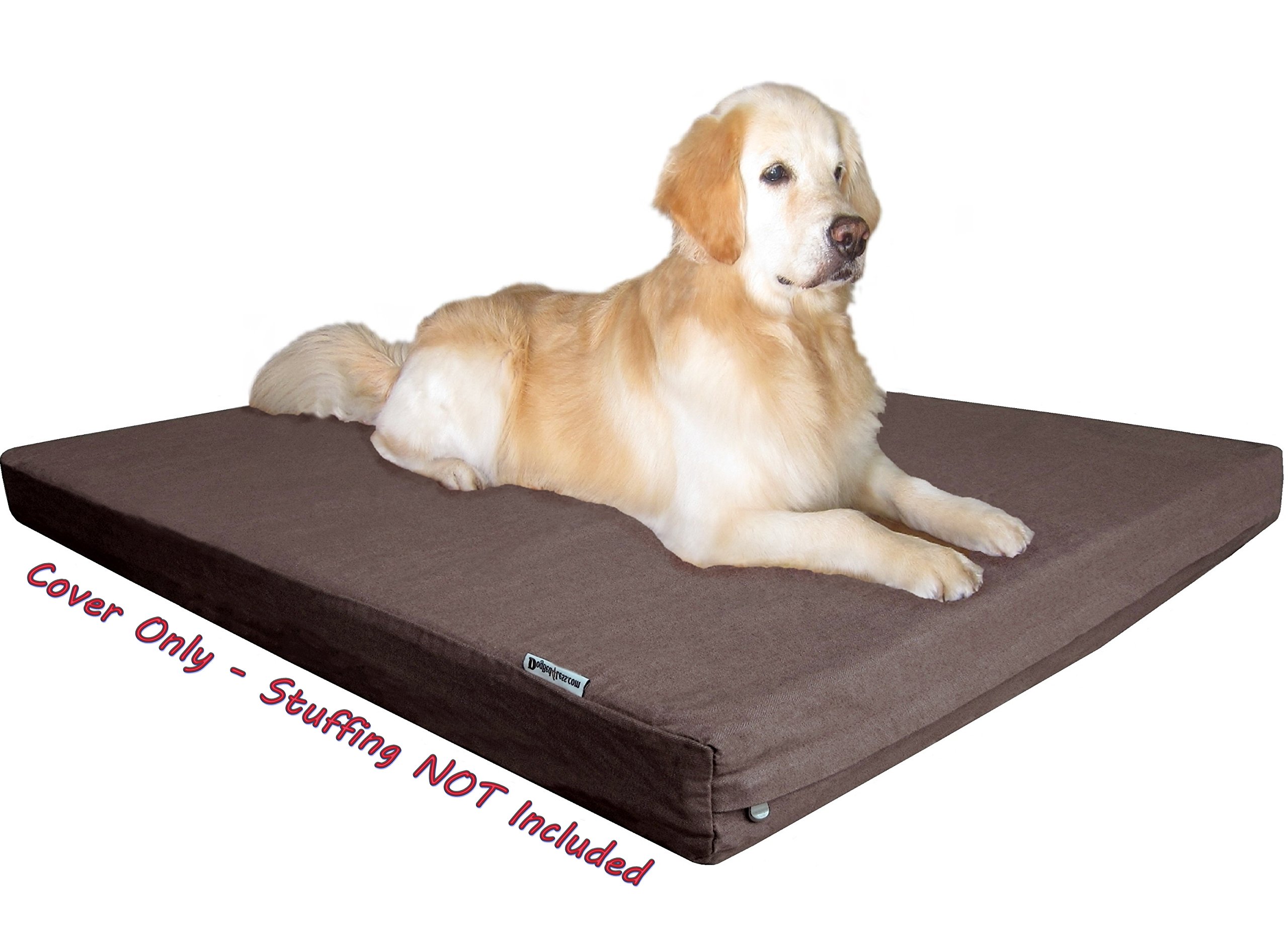 Dogbed4less 55X47X4 Inches Heavy Duty Brown Color Denim Jean Dog Pet Bed External Zipper Cover - Replacement Cover only