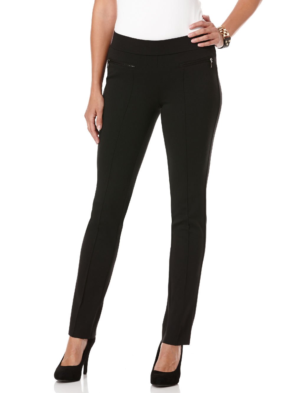 Rafaella Women's Slim Ponte Dress Pants with Stretch Fabric, 30.5” Inseam, 12, Black