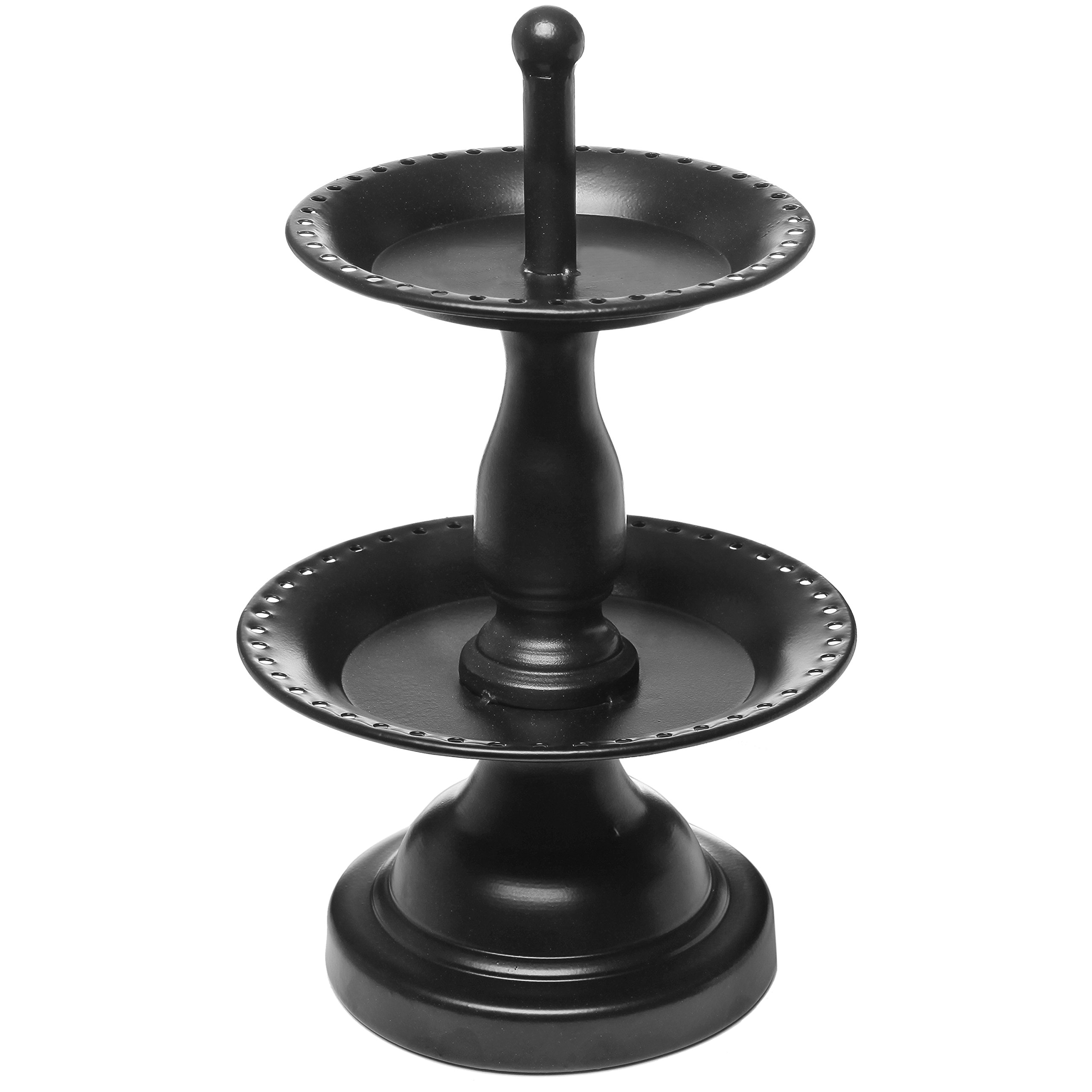 MyGift 2-Tier Black Metal Jewelry Organizer Stand, Fountain Design Hanging Earring Holder with 40 Holes and Ring Dish (Black-2-Tier)