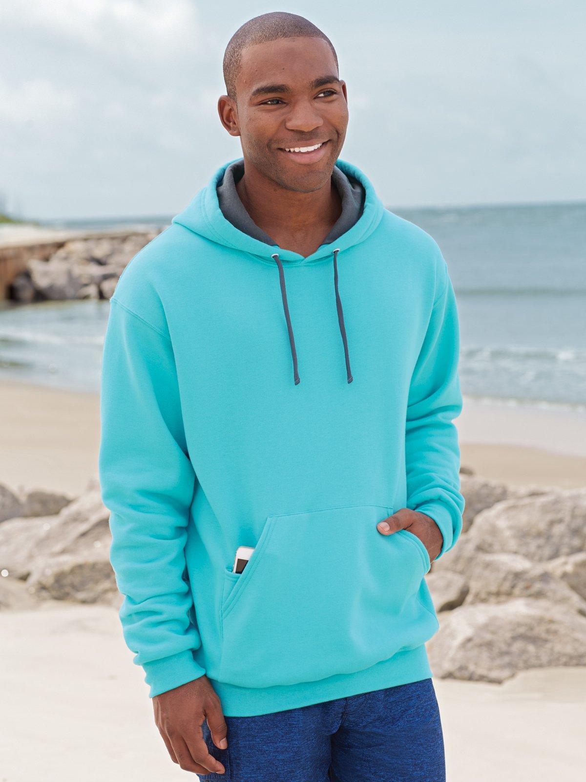Fruit of the Loom Men's Hooded Sweatshirt,Scuba Blue,X-Large